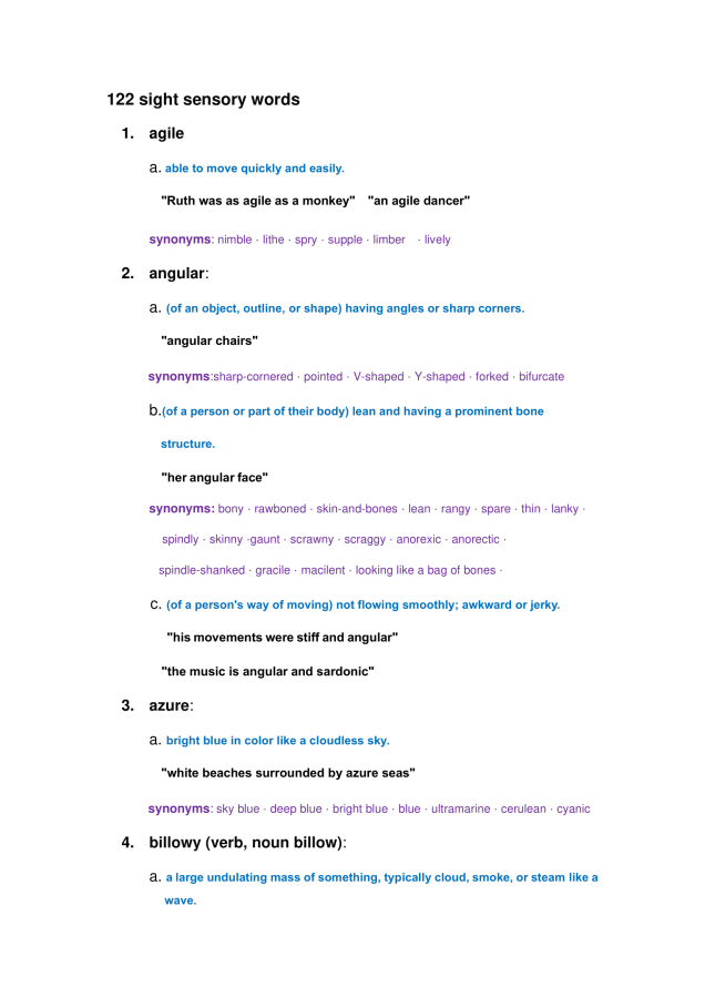 [Printable] Descriptive Words: Sight Sensory Words – Shi-lei-wang