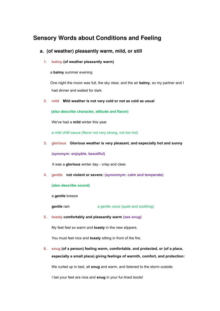 [Printable] Descriptive Words: Touch Sensory Words – Shi-Lei Wang