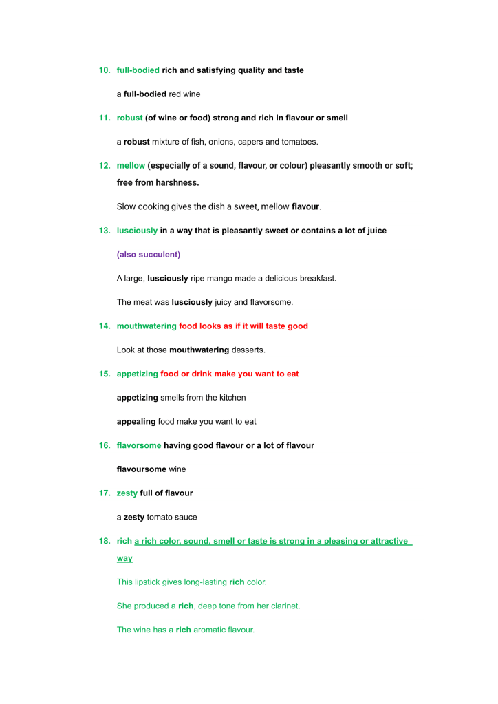 [Printable] Descriptive Words: Sensory Words about Tastes, Flavors, and ...