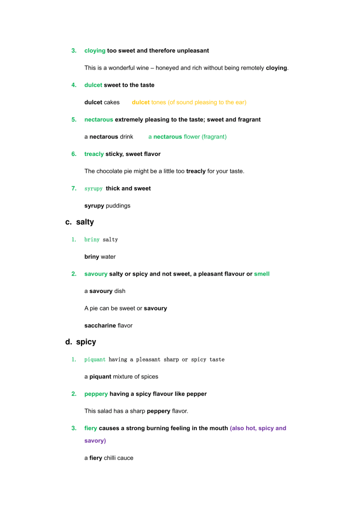 [Printable] Descriptive Words: Sensory Words about Tastes, Flavors, and ...