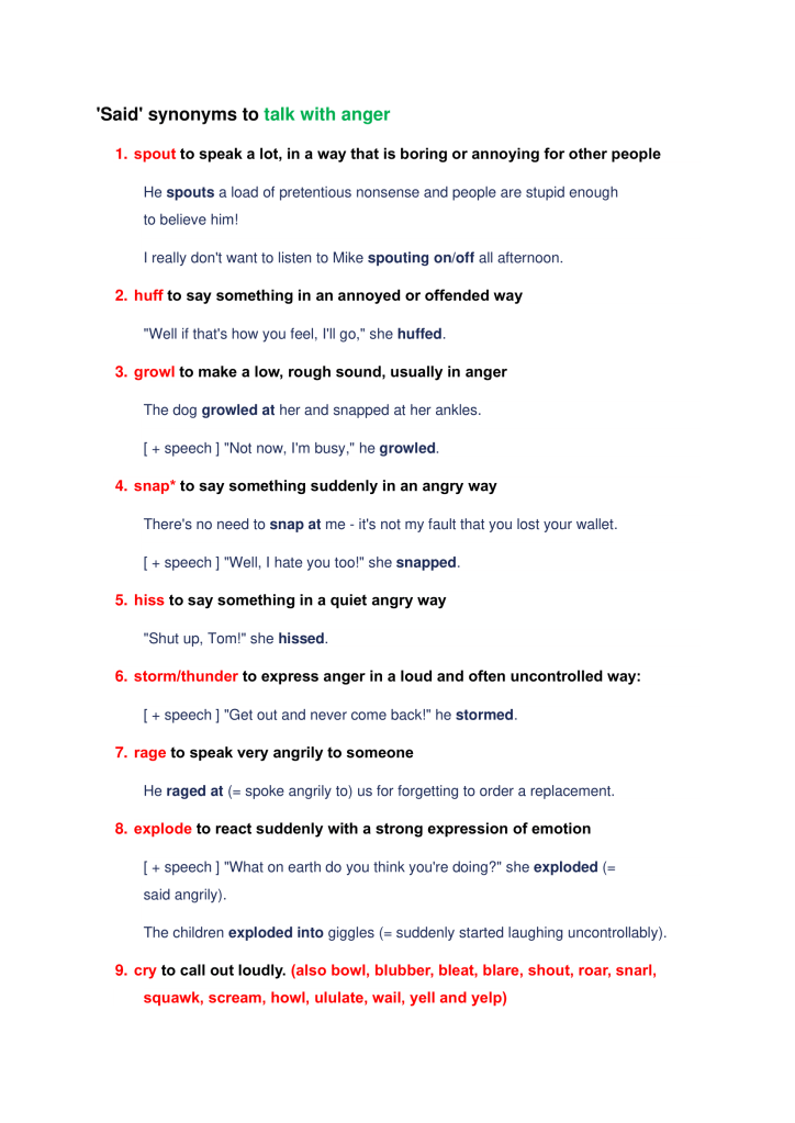 [Printable] Words to Use instead of ‘Said’: Voices and Tones – Shi-Lei Wang