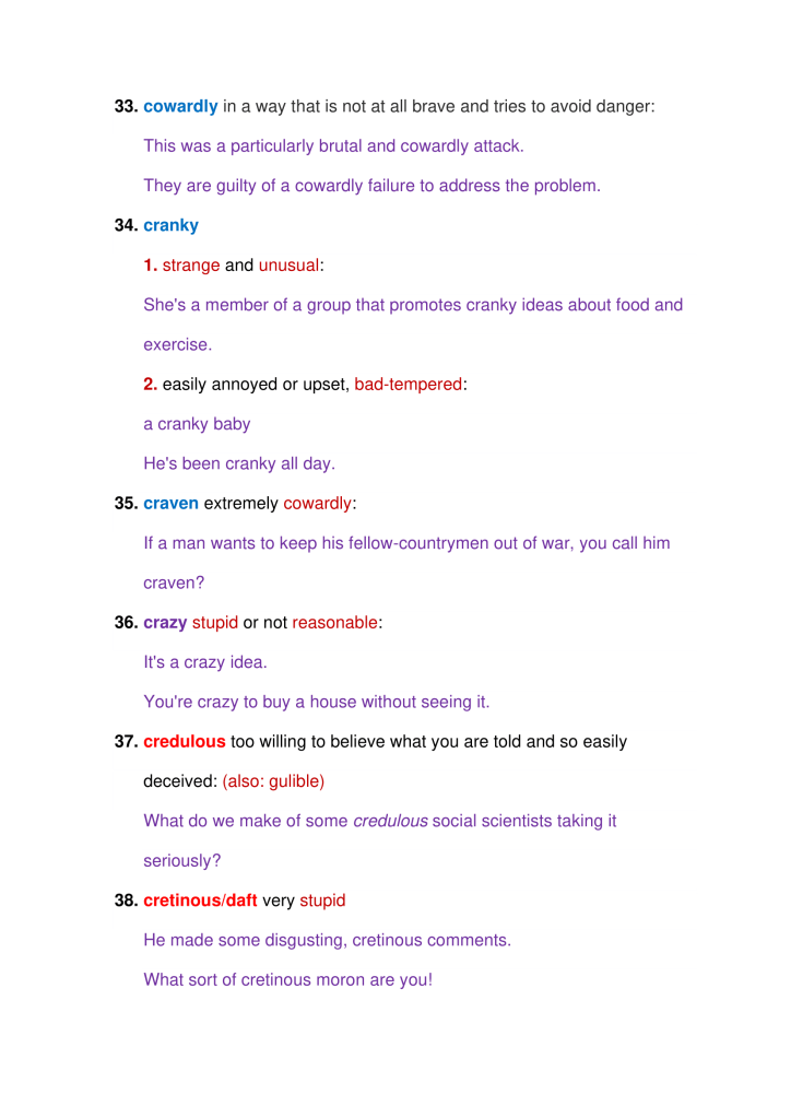 [Printable] Attributive adjectives: 197 Negative Personality Adjectives ...