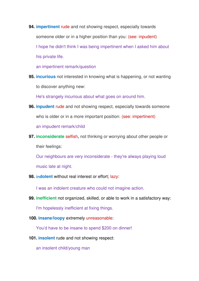 [Printable] Attributive adjectives: 197 Negative Personality Adjectives ...