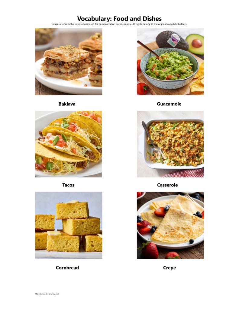 Vocabulary of Food and Dishes – Shi-Lei Wang